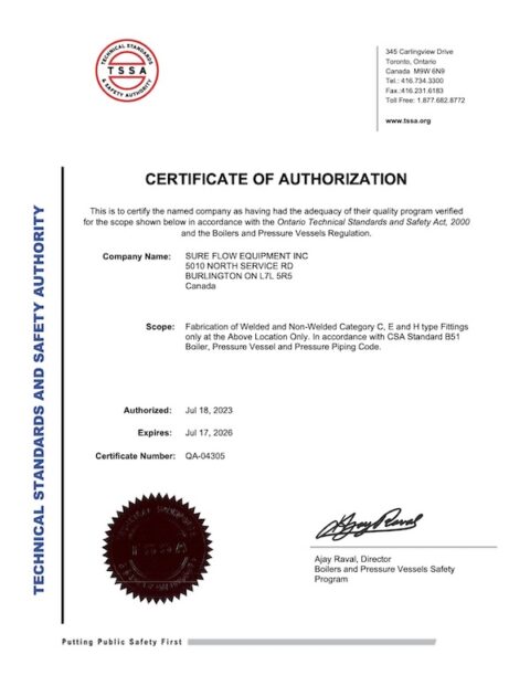 Certification - Sure Flow Equipment Inc.